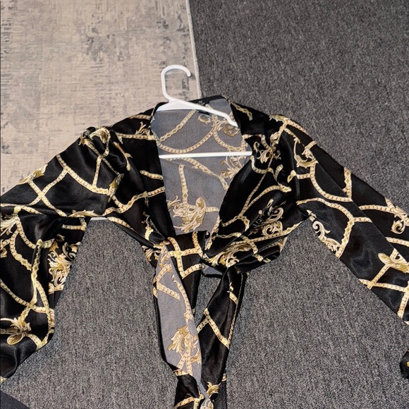 Accessories | Elegant Black And Gold Chain Print Blouse | Poshmark